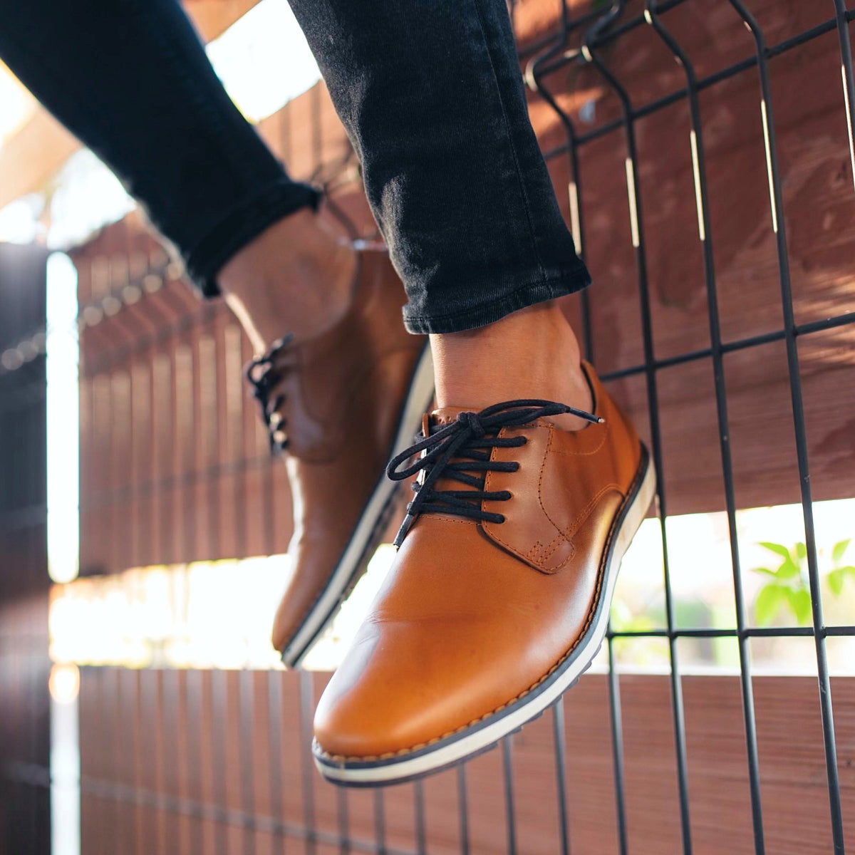 Men's Chestnut Brown Full Grain Leather Shoes - Classic Derby by John ...